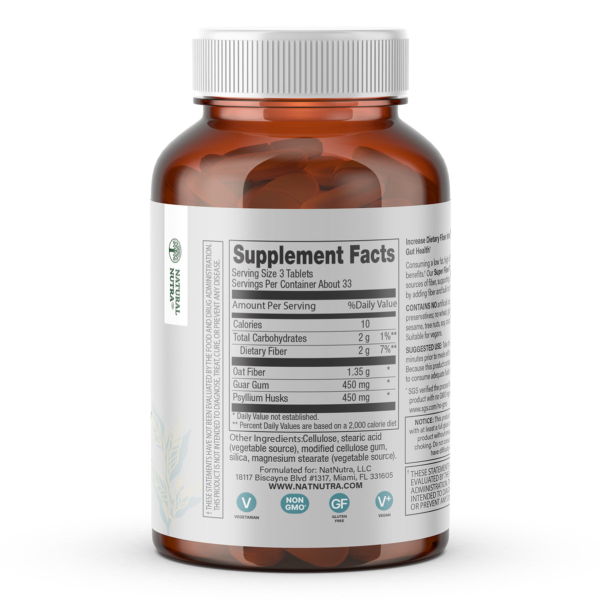 Natural Nutra Super Fiber 100 Vegan Tablets